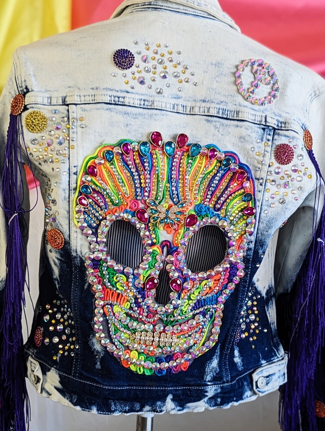 Neon Skull With Purple Fringe on a Bleached Blue Denim Jacket ...