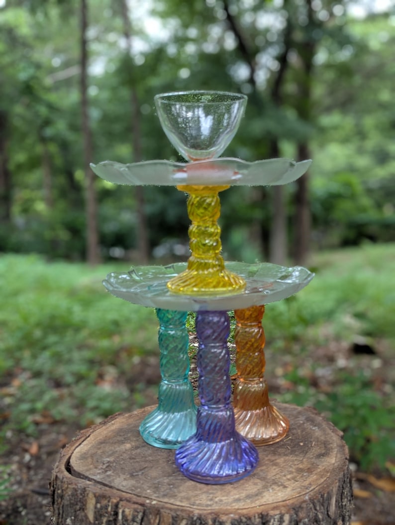 THREE COLORFUL COLUMNS Crystal Bird Bath, Totem, Bird Feeder, Center ...