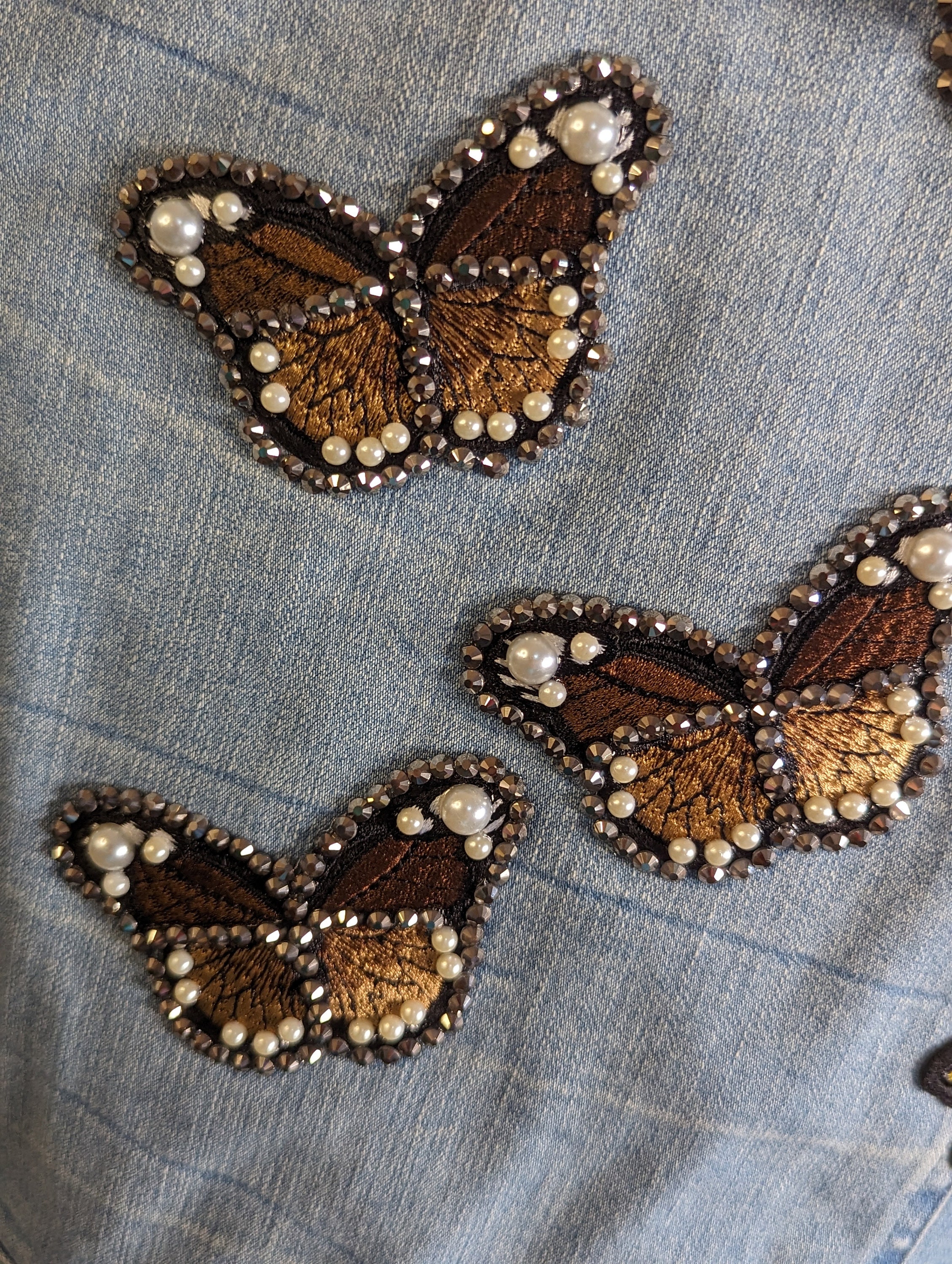 Butterfly Garden on Liight Blue Denim Jacket. Embellished Denim Jacket ...