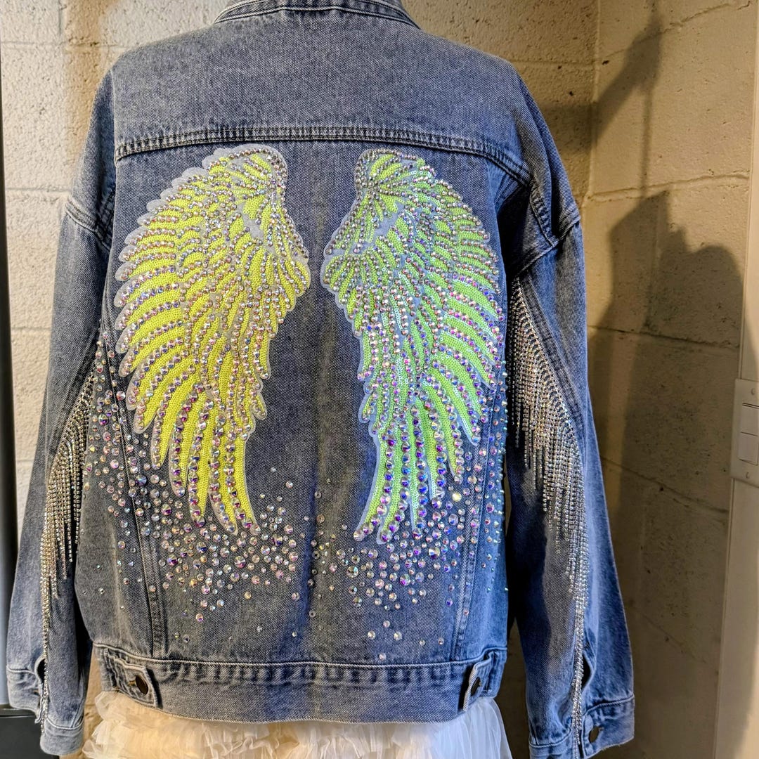 Neon Yellow Angel Wings With Rhinestone Fringe. Size M - Etsy