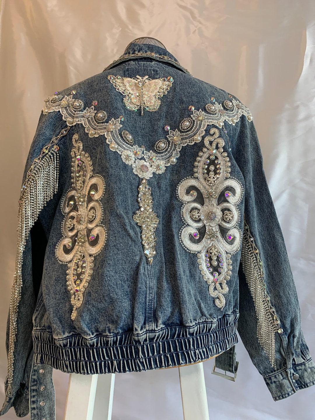 White Patches on a Blue Denim Jacket.embellished Denim Jacket ...