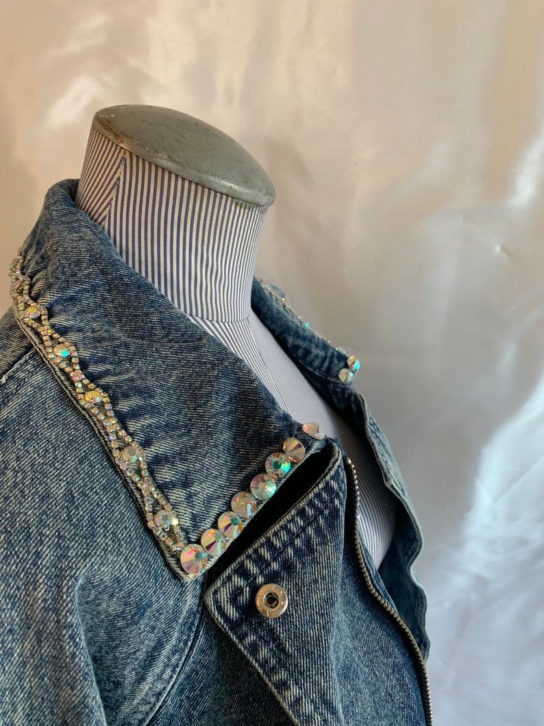 White Patches on a Blue Denim Jacket.embellished Denim Jacket ...