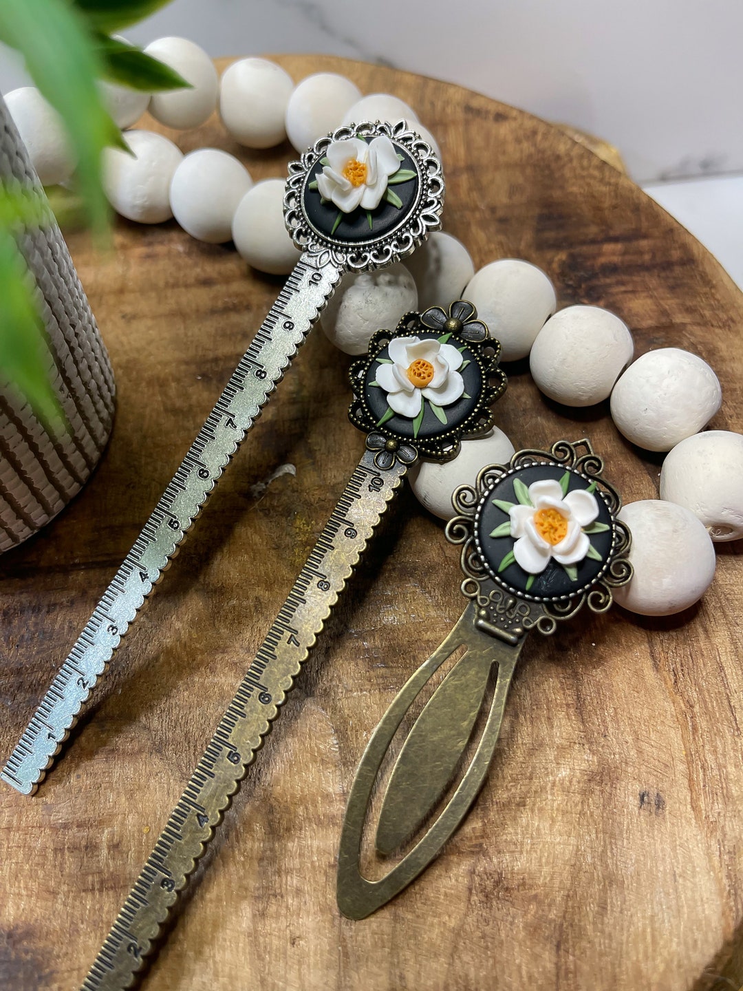 CLAY BOOKMARKS ~ White Floral Bookmarks ~ ~ Hypoallergenic ...