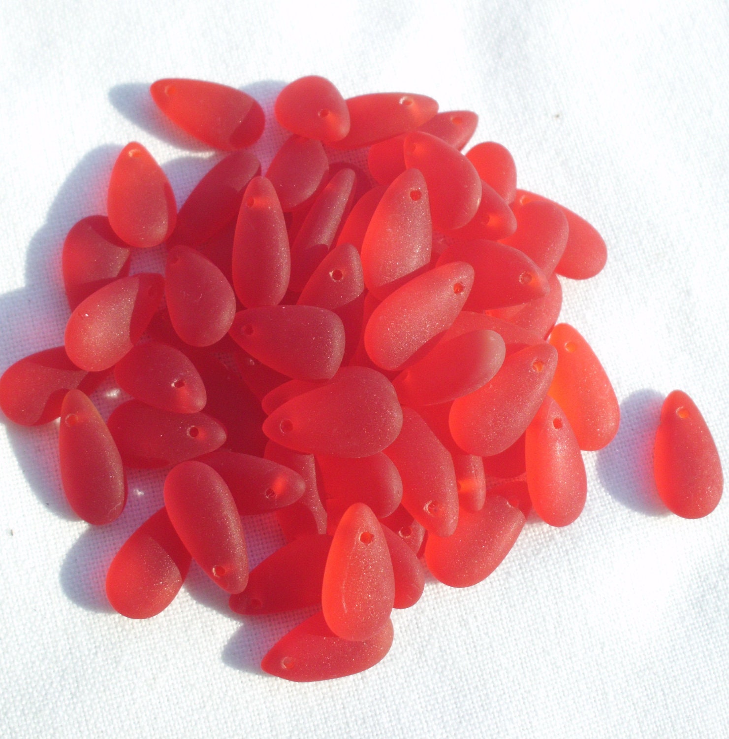 Ruby RED Sea Glass Style Tear Drop Beads 14x7mm - Etsy
