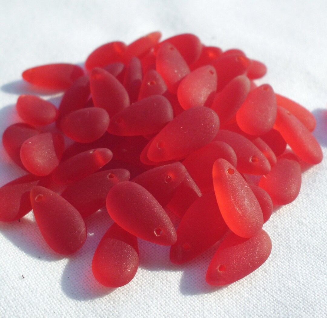 Ruby RED Sea Glass Style Tear Drop Beads 14x7mm - Etsy