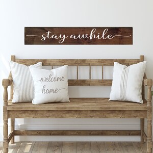 Stay Awhile Sign Living Room Wall Decor Stay Awhile Wood Sign Primitive ...