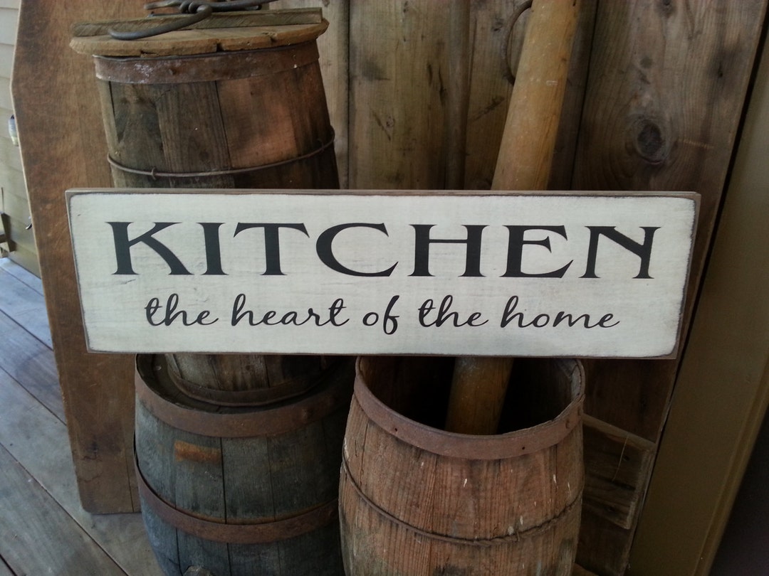 Kitchen the Heart of the Home Wood Sign, Farmhouse Decor, Primitive ...
