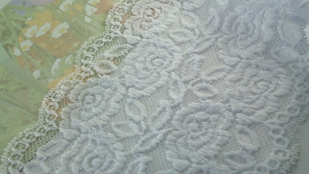 1yd White Stretch Galloon Lace Fabric 5 Inches Wide Diy Wedding ...
