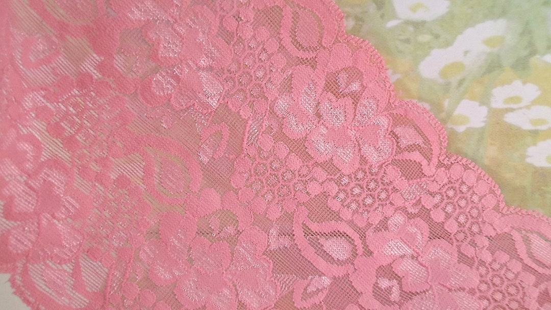 1yd Pink Stretch Lace 5 Inch Wide Gallon Lace Elastic Fabric Lace by ...