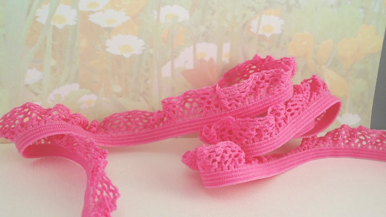 3yd Elastic Stretch Ruffle Ribbon Bright Pink Crochet Mesh - Etsy