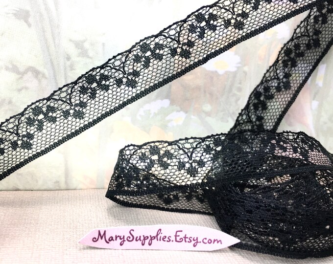 5yds Black Net Lace Pattern Design Trim 5/8 Wide for Diy Slip Edging ...