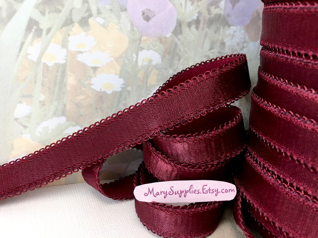 4yds Dark Ruby Red Satin Elastic 1/2” Wide With Little Loops 5/8" Shiny ...