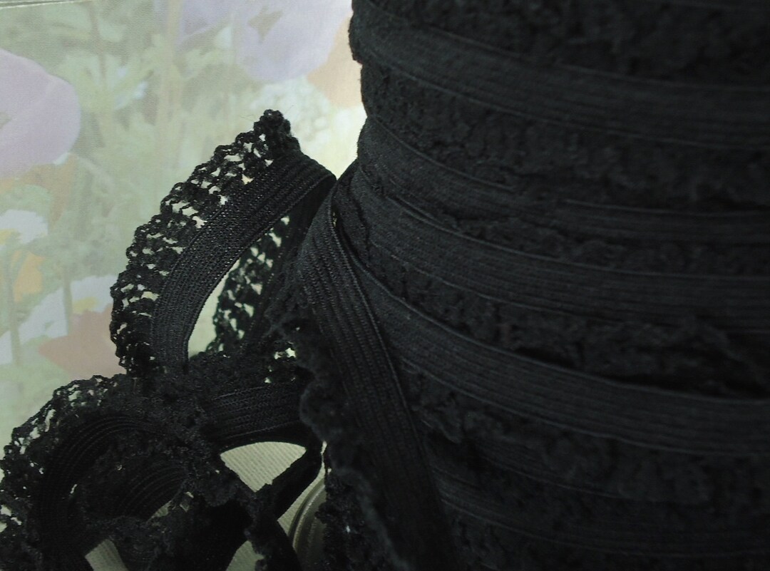 3yd Black Elastic Lace Mesh Ruffle Trim 1/2" Inch Stretch Sewing Trim ...