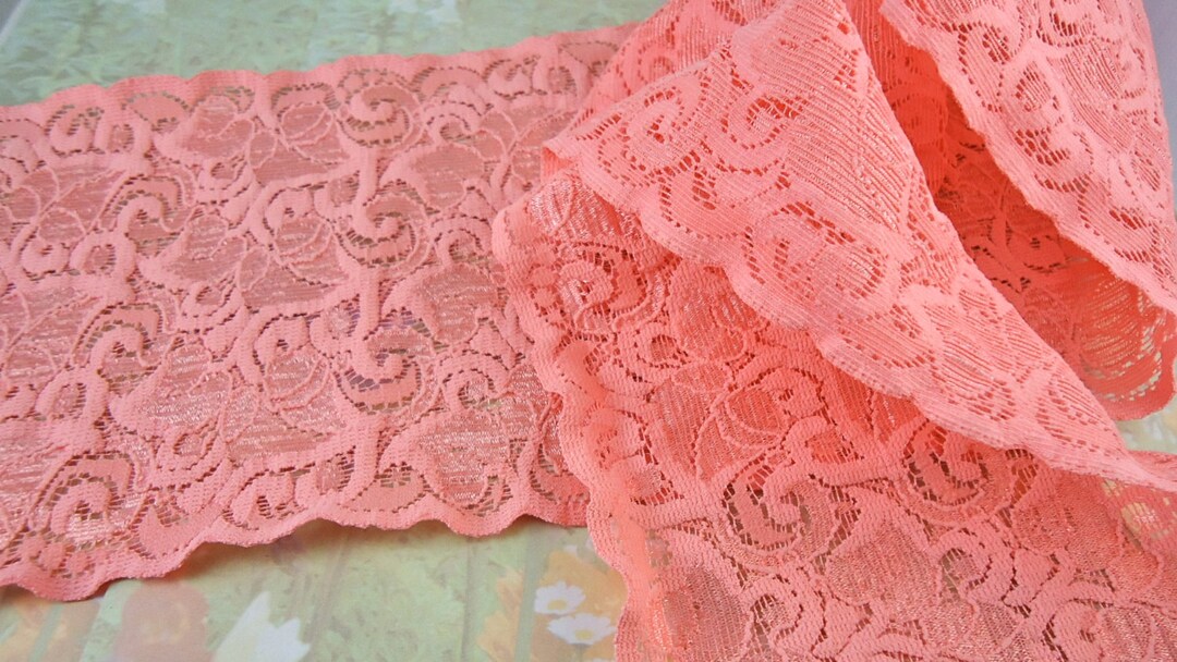 1yd Wide Lace Stretch Peach Elastic Fabric Band 5" + Wide Light Salmon ...
