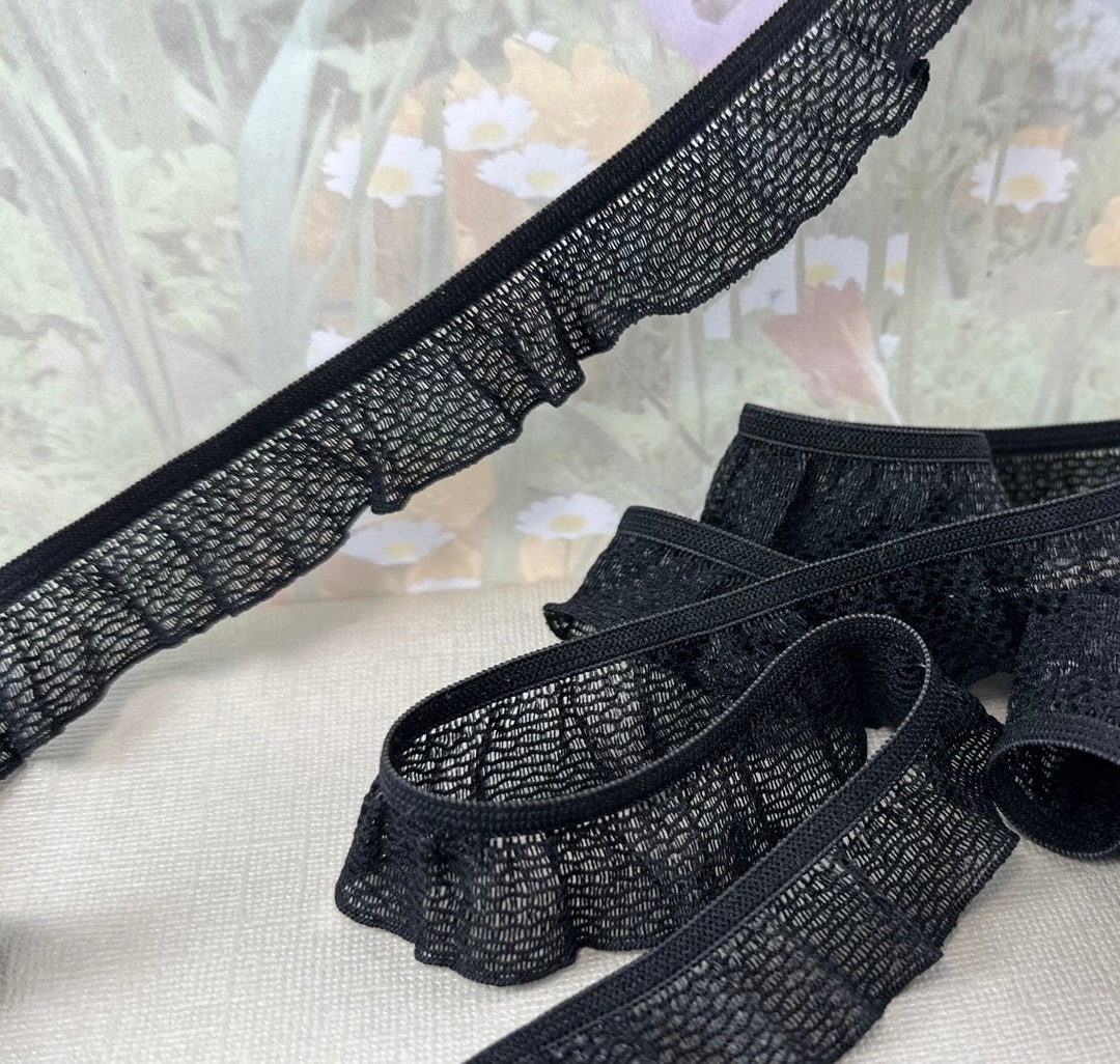 3yd Black Ruffle Elastic Mesh Fabric Stretch Trim Single Sided Edging 7 ...