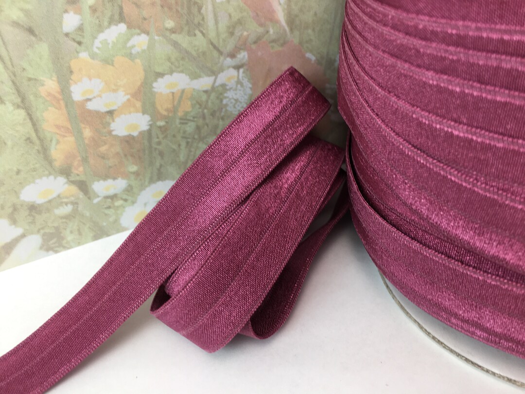 5yds Elastic Ribbon Ruby Beet Red Fold Over FOE 5/8 Wide Trim With ...