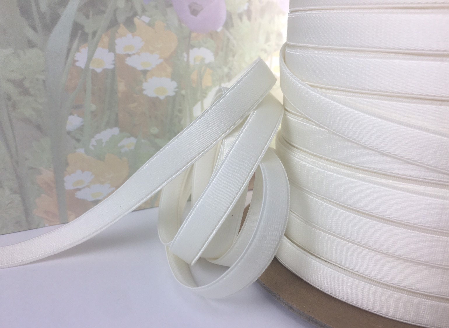 3yd Light Ivory Satin elastic trim 3/8 inch plush back | Etsy
