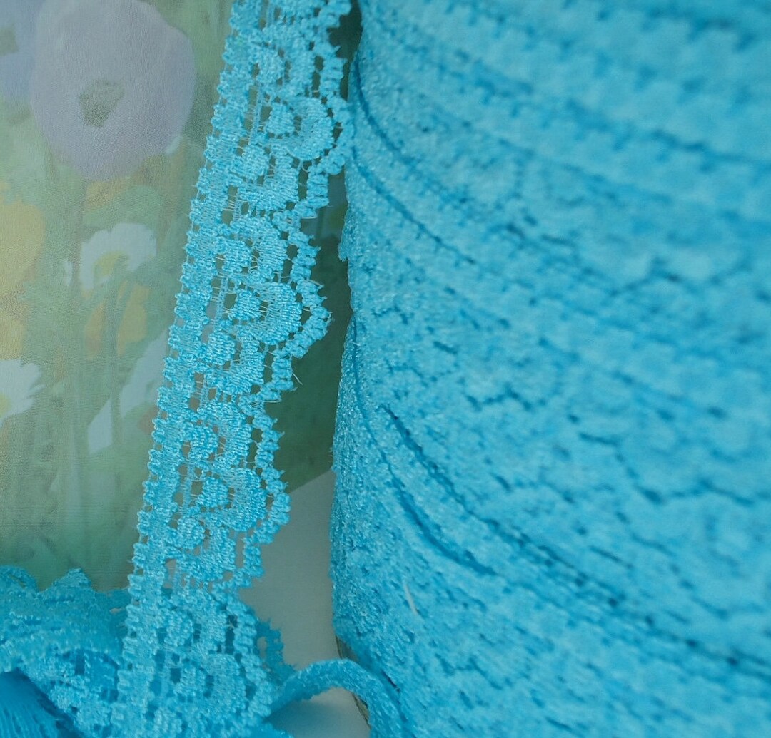 3yd Elastic Lace Trim Aqua Blue Scolloped Edging 5/8" Wide Stretch Lace ...