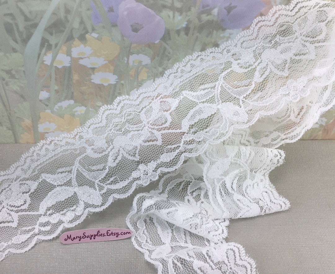 3yd Stretch Lace off White Trim Light Cream 2" Wide Elastic Ribbon for ...
