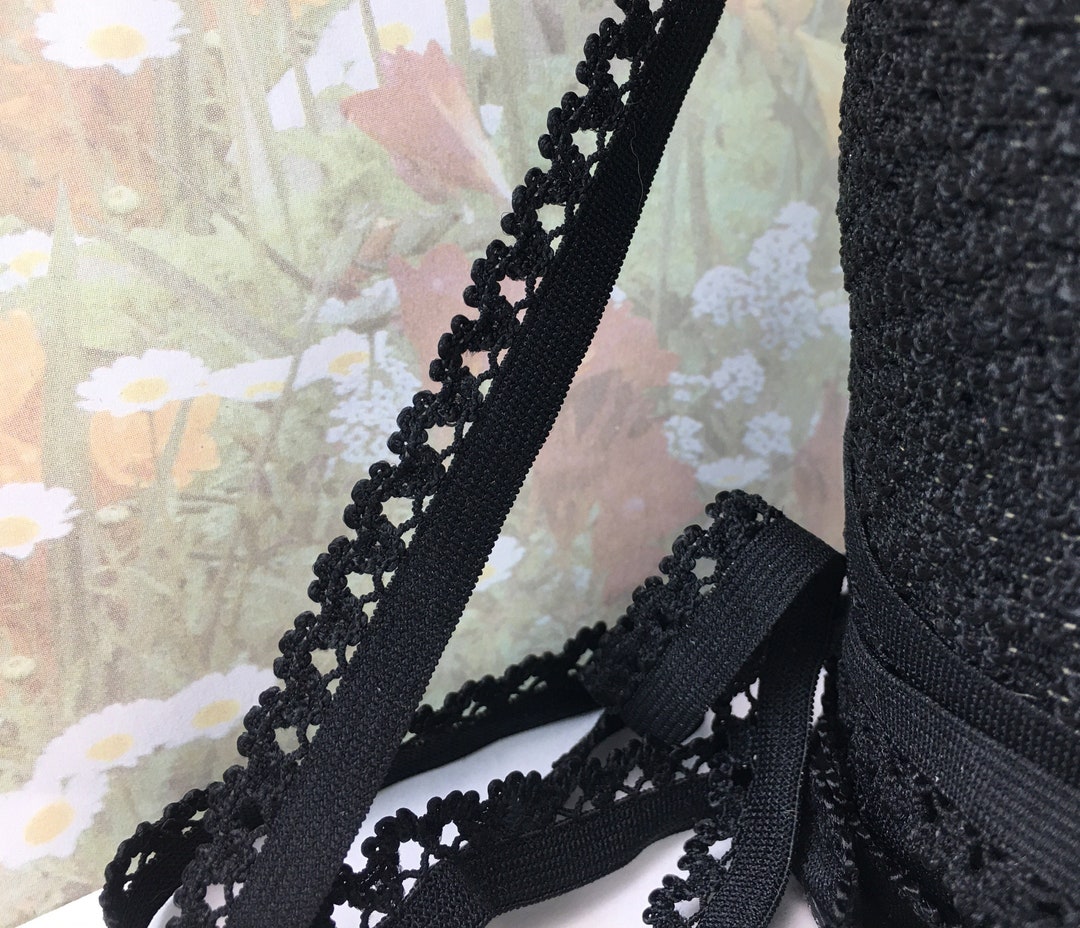 5yds Elastic Picot Lace Edge Black Stretch 1/2" Scalloped Trim for Diy ...