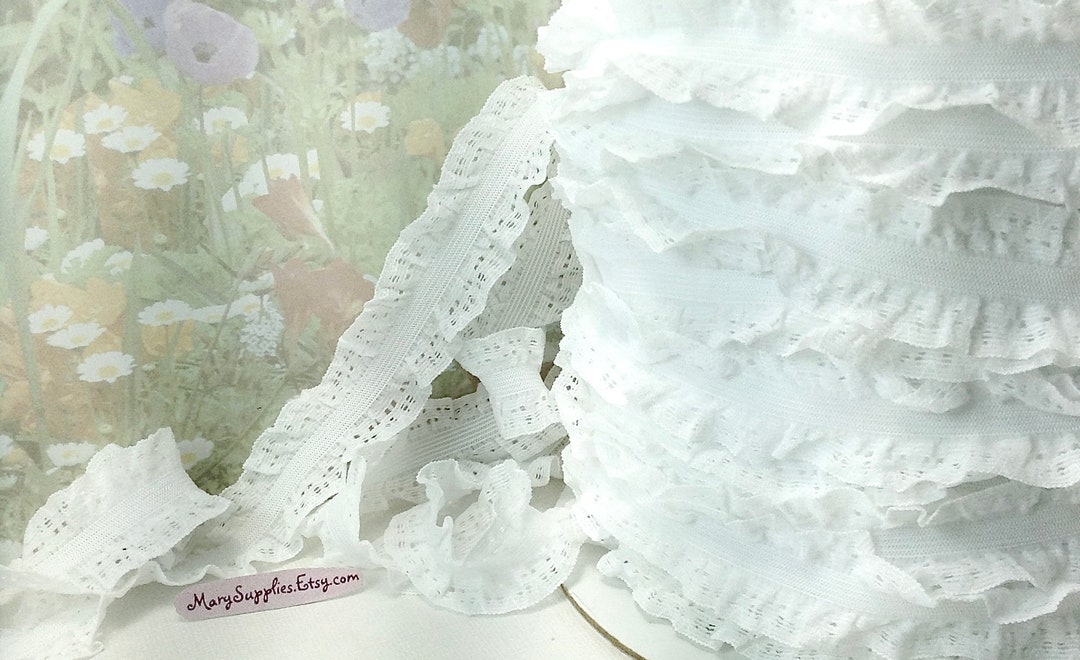 5 1/2yd White Stretch Double Ruffle Trim 1 Wide Sewing Edging for Diy ...