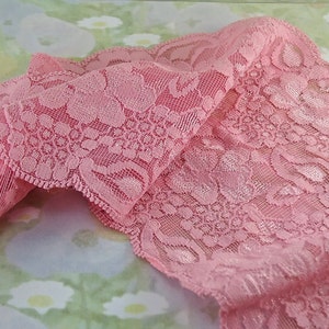 1yd Pink Stretch Lace 5 Inch Wide Gallon Lace Elastic Fabric Lace by ...