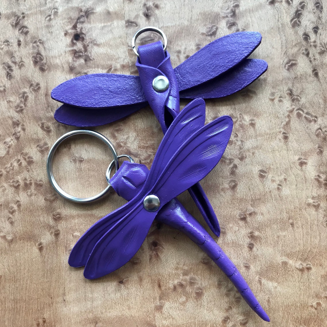 Purple Dragonfly Leather Key Ring Key Fob Tooled Leather - Etsy Denmark