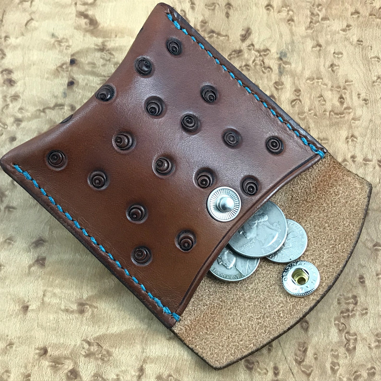 Leather Tooled Coin Pouch Brown Leather Pocket Coin Holder - Etsy