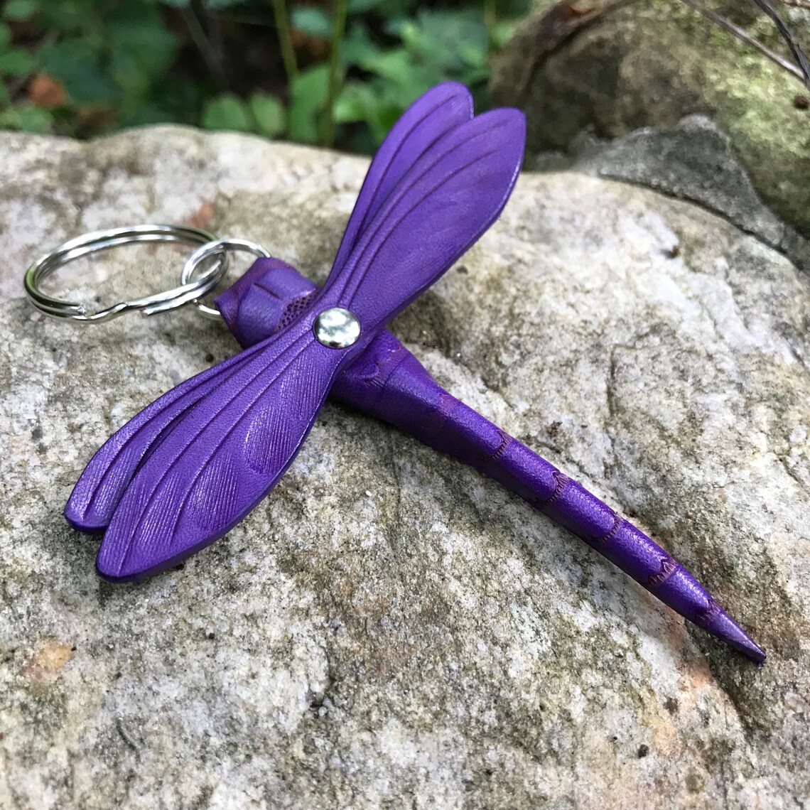Purple Dragonfly Leather Key Ring Key Fob Tooled Leather - Etsy Denmark