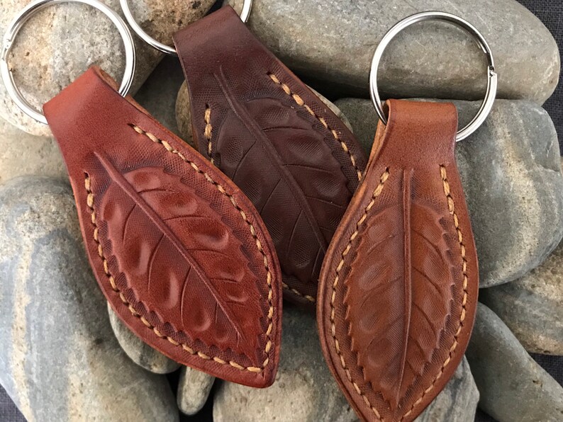 Leaf Leather Key Ring Key Fob Tooled Leaf Design Key Chain - Etsy