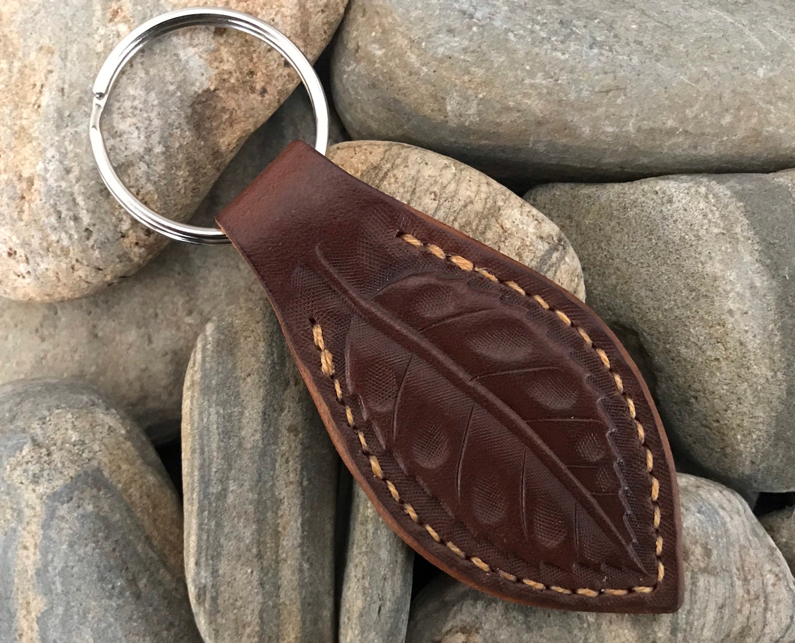 Leaf Leather Key Ring Key Fob Tooled Leaf Design Key Chain - Etsy