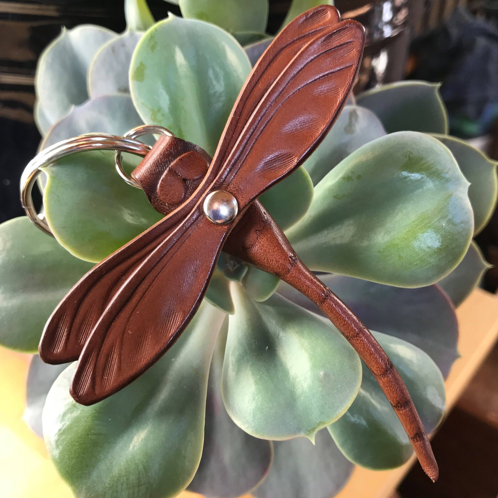 Dragonfly Leather Key Ring Key Fob Dragonfly Key Chain - Etsy