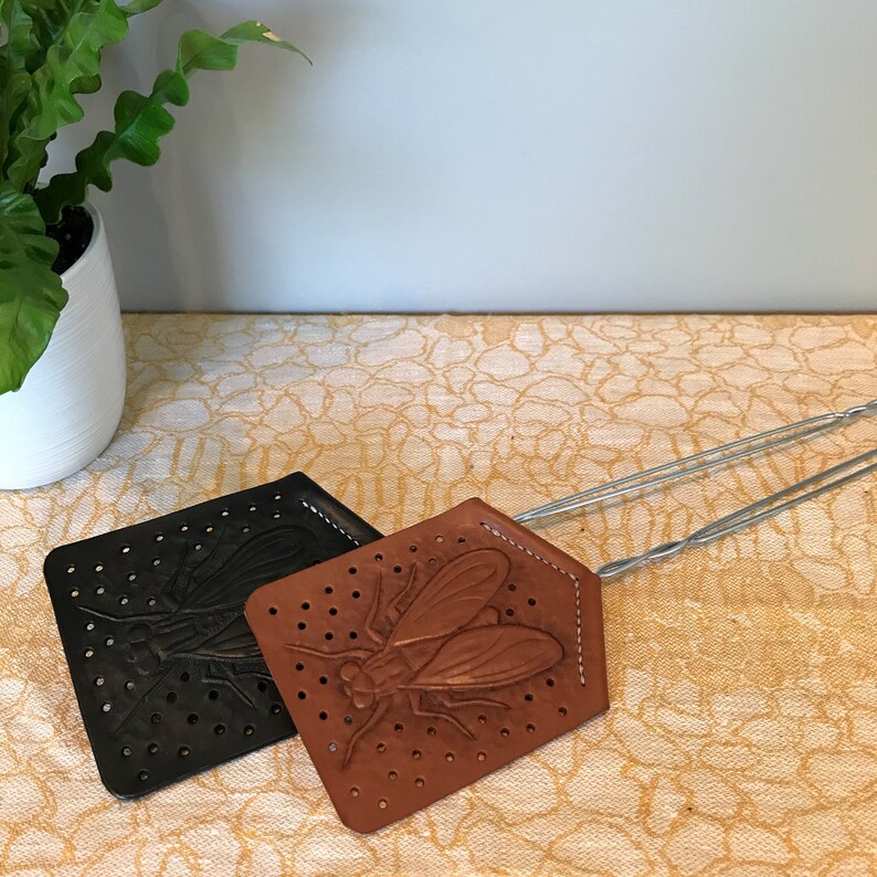 The Buzzkill Leather Fly Swatter Unique Tooled Fly Insect - Etsy