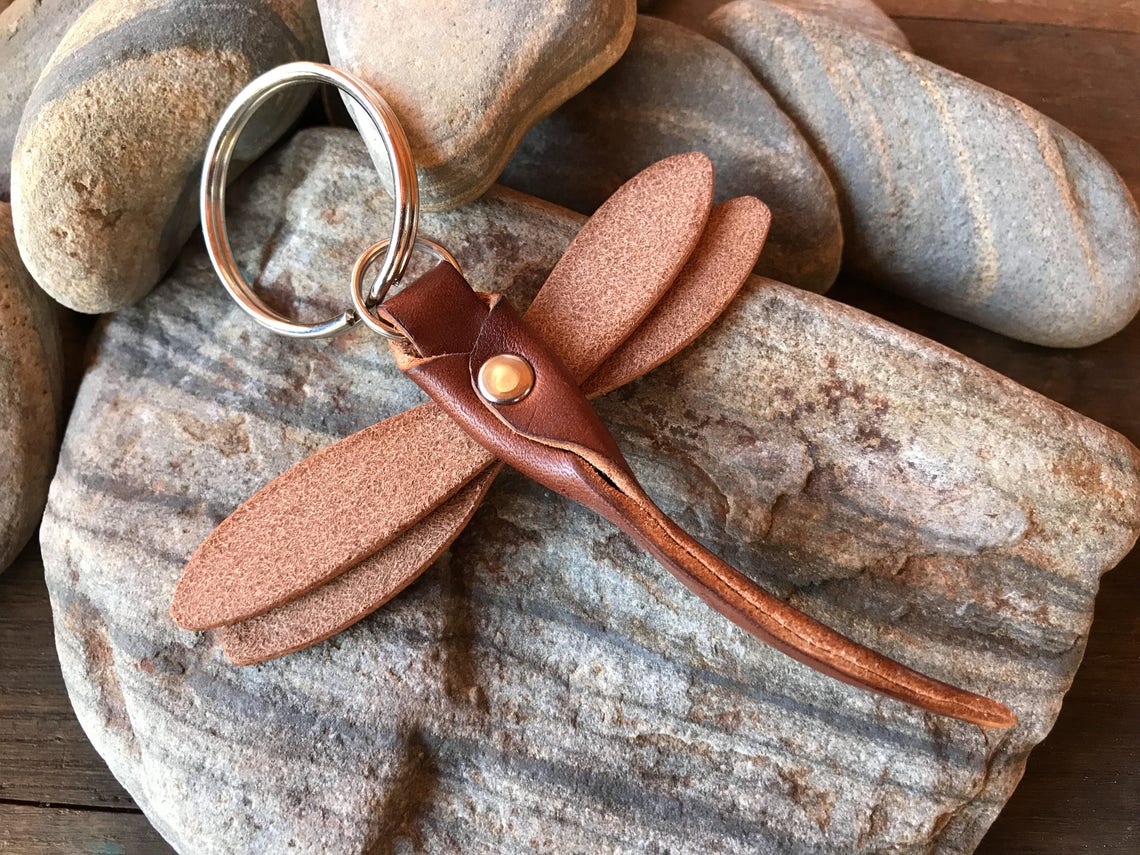 Dragonfly Leather Key Ring Key Fob Dragonfly Key Chain - Etsy