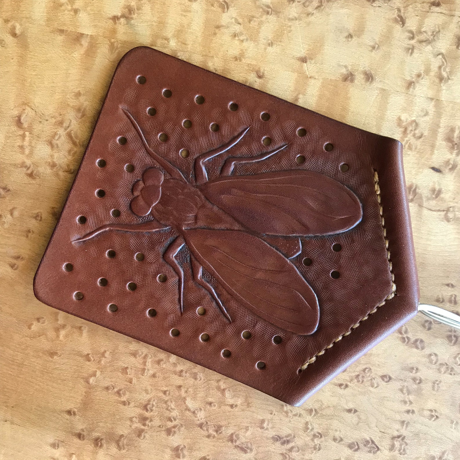 The Buzzkill Leather Fly Swatter Unique Tooled Fly Insect - Etsy