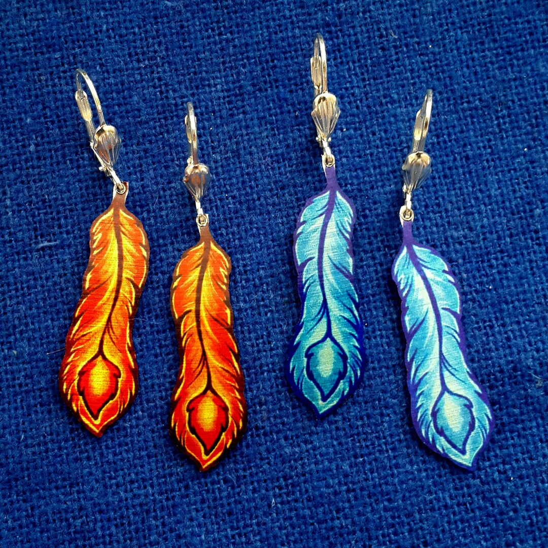 Firebird Phoenix Feather Fire Ice Blue Orange Fantasy Jewelry - Etsy