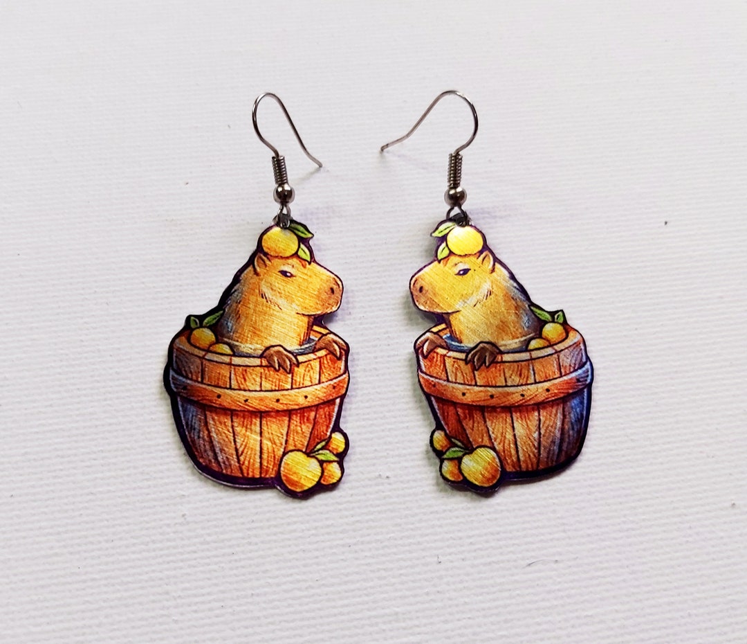 Capybara Capy Orange Yuzu Bath Spa Animal Wildlife Nature Metal Dangle ...