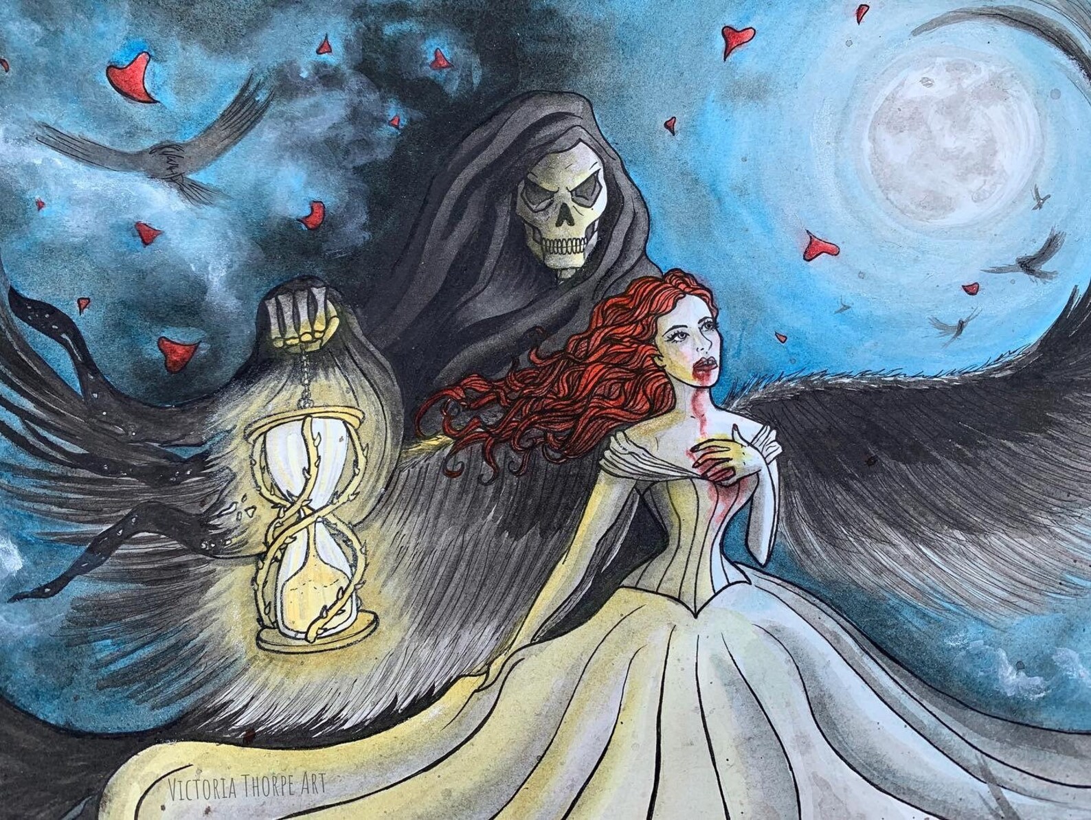 Original Art Grim Reaper and Dark Angel Watercolour Painting | Etsy