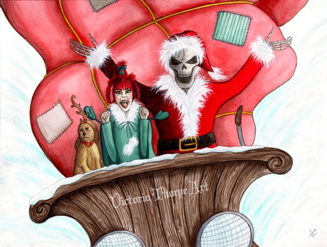 Original Art Grinch Parody Grim Reaper and Dark Angel Watercolour ...