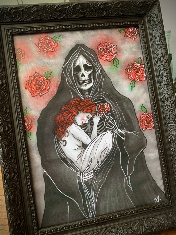 A4 Art Print Grim Reaper and Fallen Angel Dark Fantasy Roses - Etsy