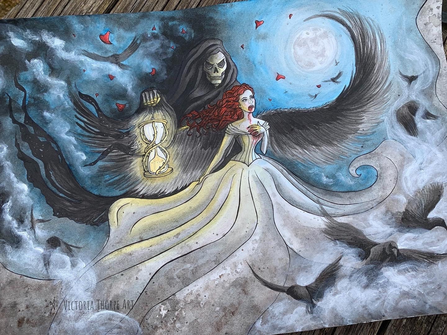Original Art Grim Reaper and Dark Angel Watercolour Painting - Etsy