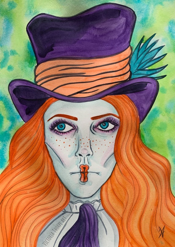 Original Art Mad Hatter Watercolour Painting Inktober - Etsy