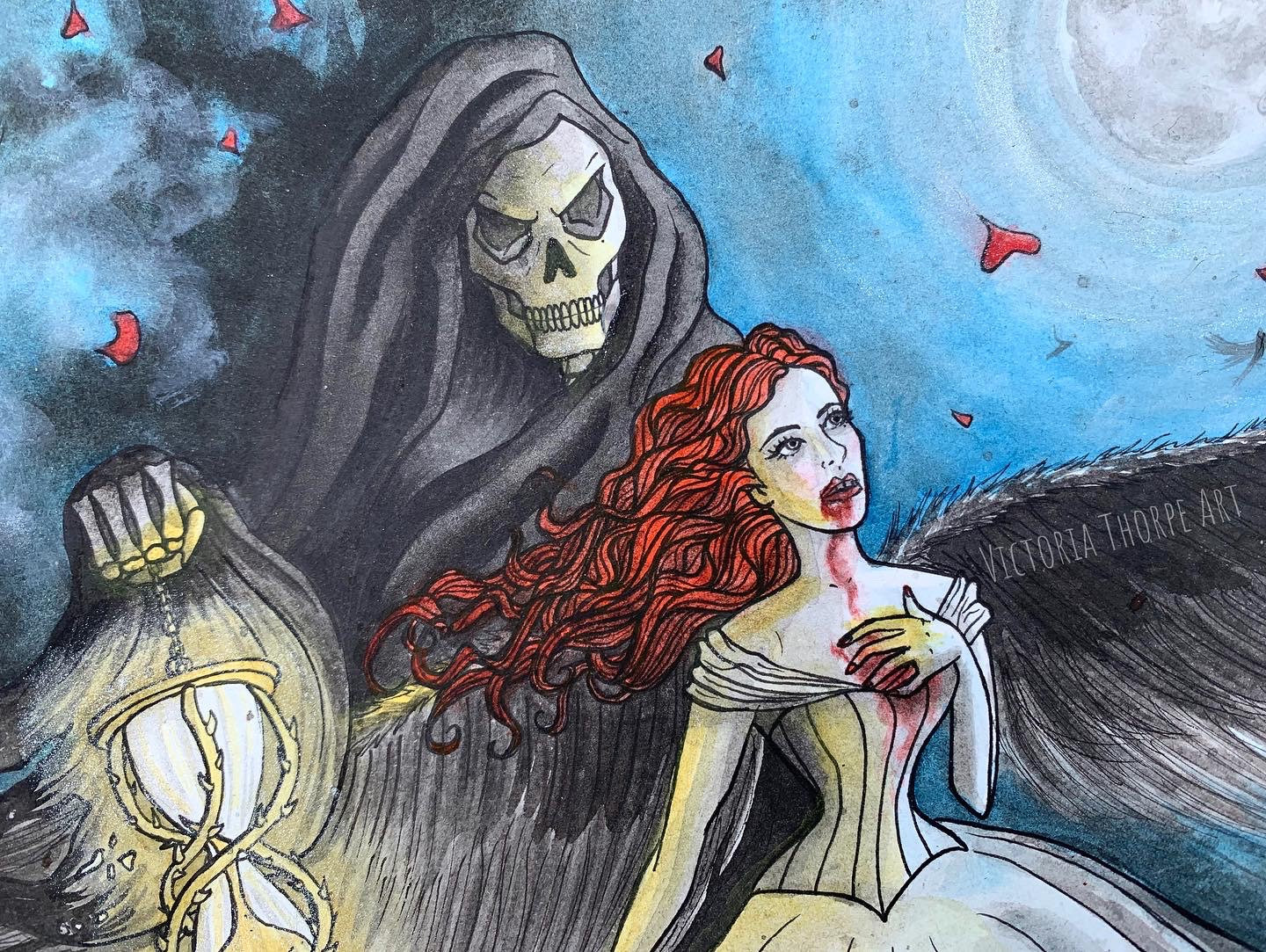 Original Art Grim Reaper and Dark Angel Watercolour Painting - Etsy