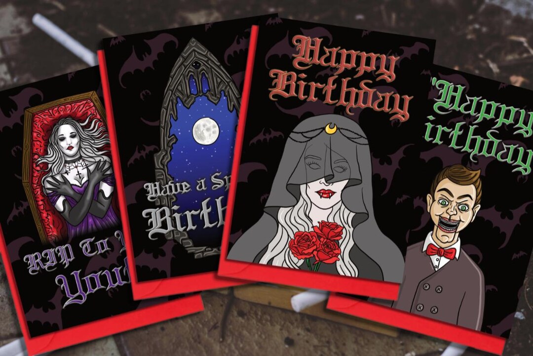 Spooky Birthday Card Set 1 - Gothic Designs Vampire Church Moon ...