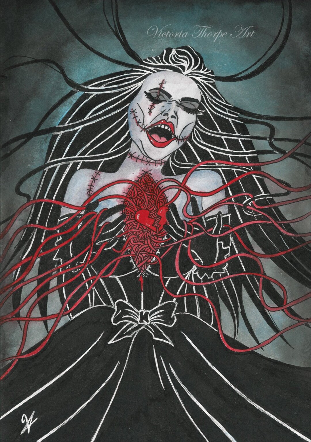 A5 Art Print - Broken Doll - Inktober Gothic Fantasy Heart Pain Scream ...