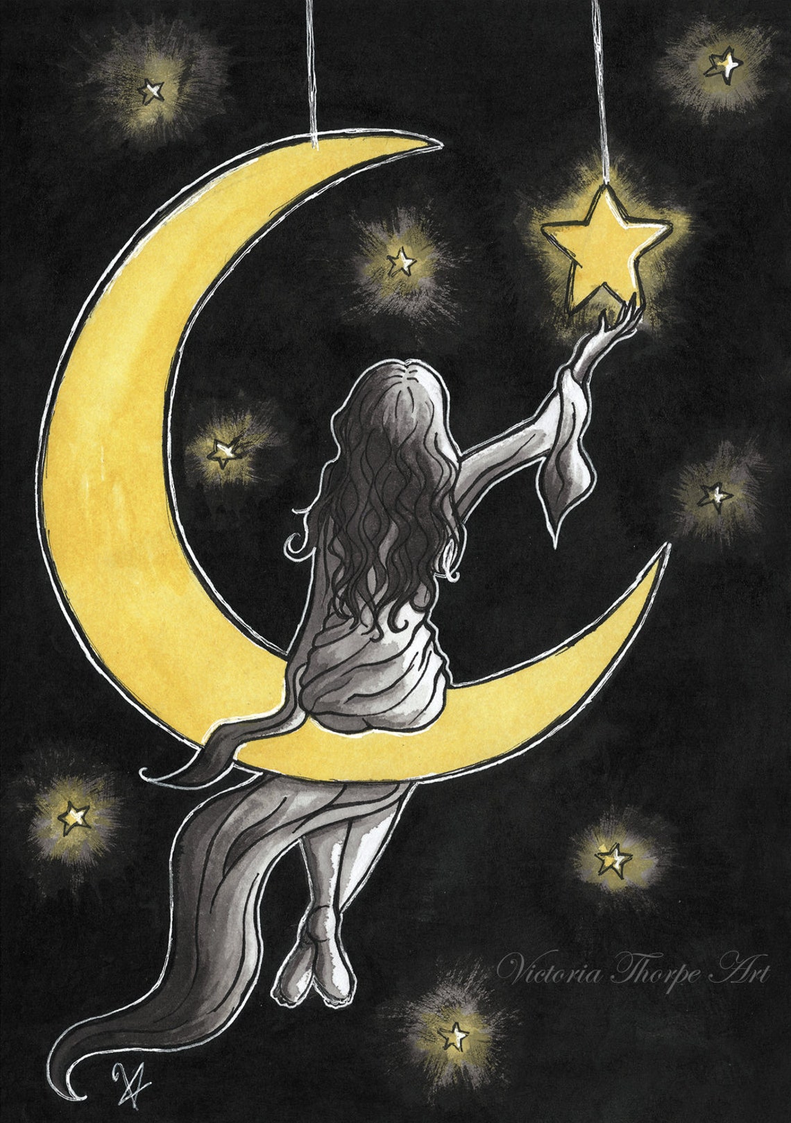 A5 Art Print Moon and Stars Fantasy Art Magical Celestial - Etsy
