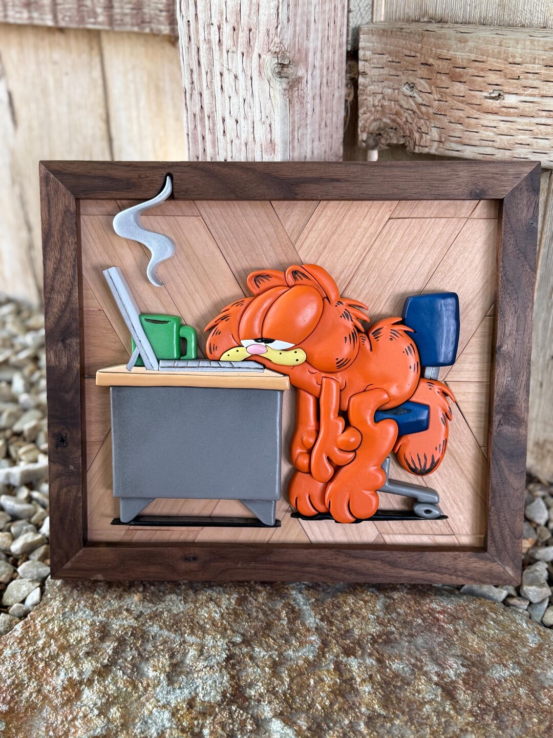 Garfield Wall Art | 3D Layered Wood Garfield Office Decor | Funny Desk ...