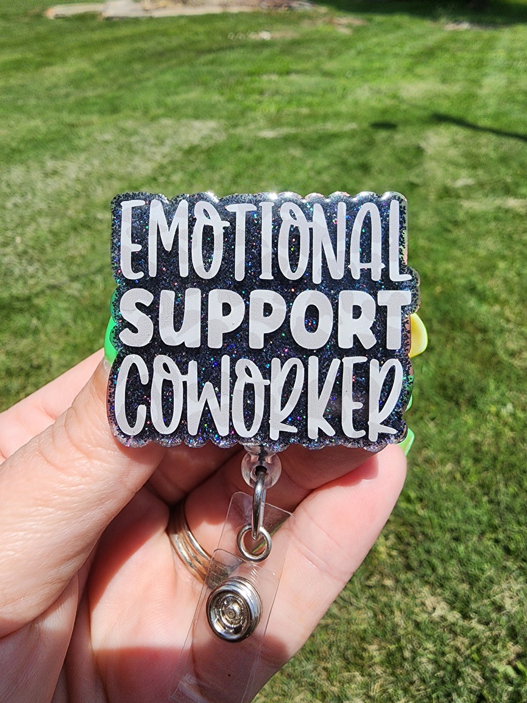 Gray Leopard Emotional Support Coworker Badge Reel PLEASE - Etsy