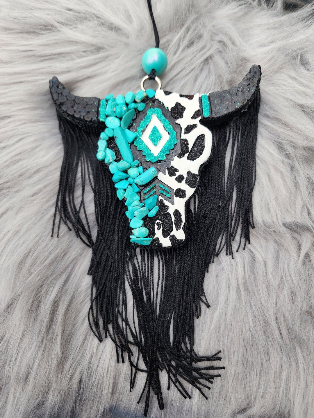 Turquoise & Cow Print Bull Freshie - Etsy