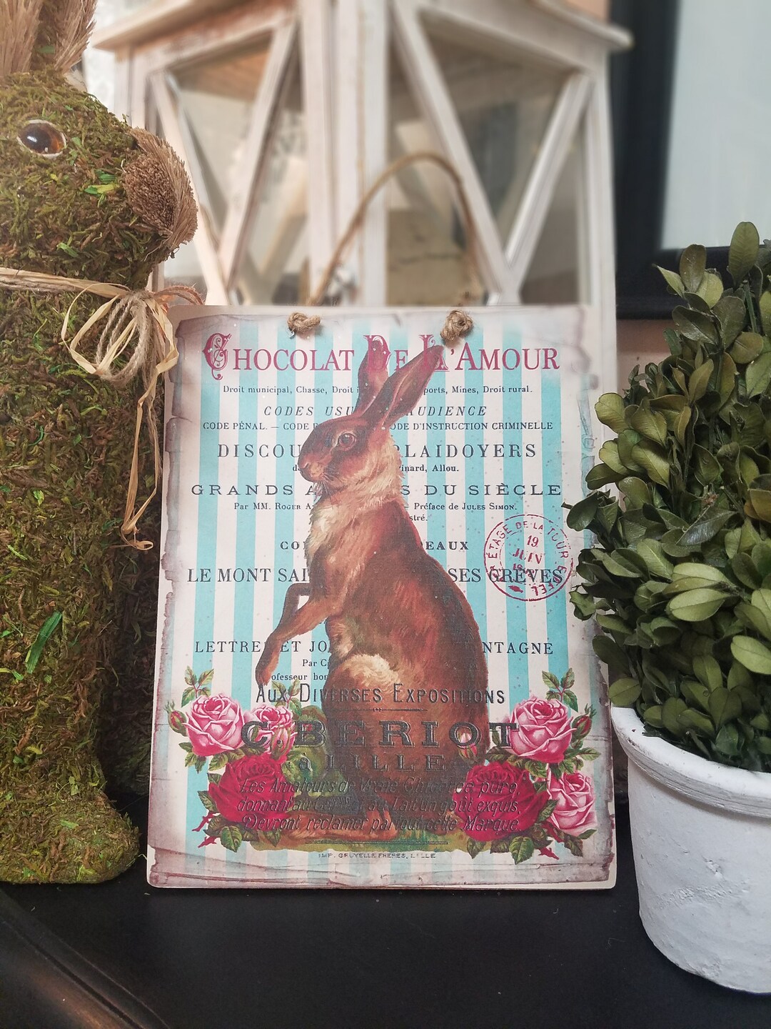 Rabbit Sign, Shabby Chic Sign, Vintage Rabbit Sign, Bunny Sign, Easter ...